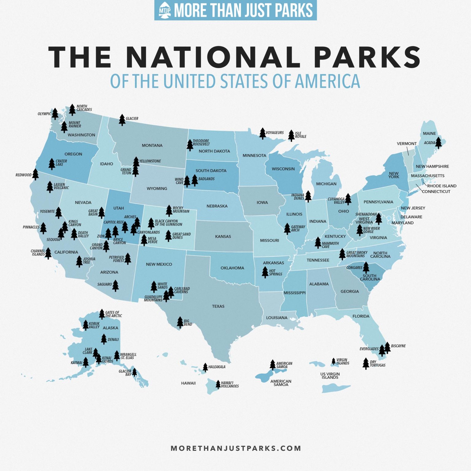 COMPLETE National Parks List 2024 (+ Printable MAP)